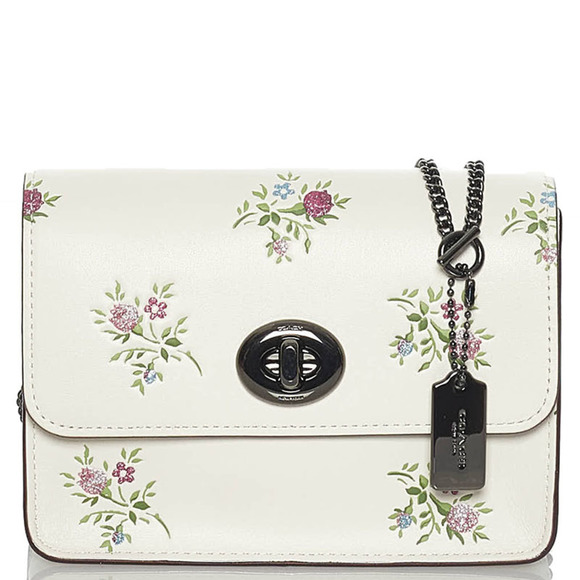 Coach | Bags | Coach Flower Chain Lip Shoulder Bag White Ivory Leather ...